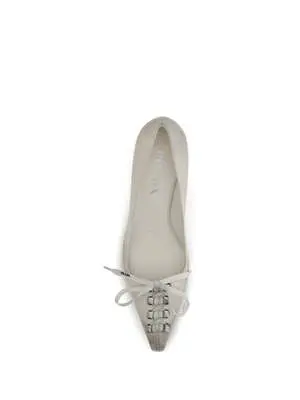 Prada Lace-up Leather Pumps With Distressed Finish - White