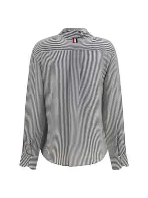 Thom Browne Striped Silk Shirt With Removable Collar - Gray