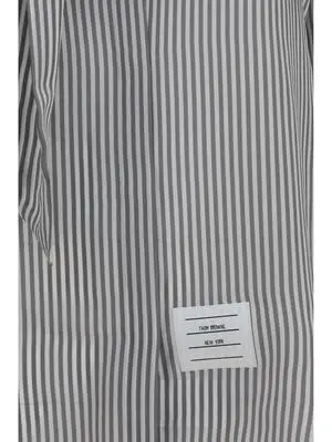Thom Browne Striped Silk Shirt With Removable Collar - Gray