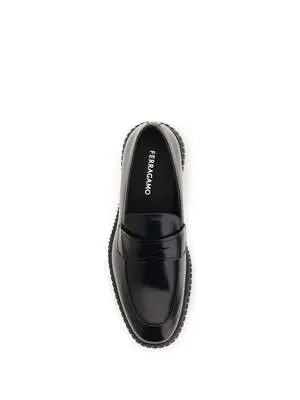 FERRAGAMO Brushed Calfskin Loafers With Gancini Ornament