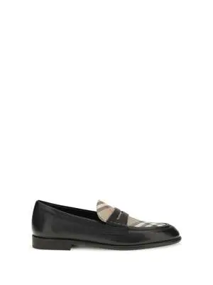 Burberry Opal Leather And Check Loafers - Black