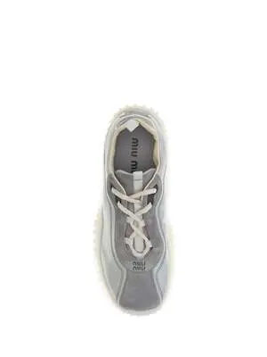 Miu Miu Bubble Sneakers In Technical Fabric And Suede - Gray
