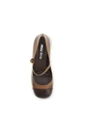 Miu Miu Leather Mary Jane Ballerinas With Block Heel