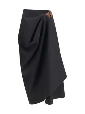 Bottega Veneta Grain De Poudre Wool Midi Skirt - Black