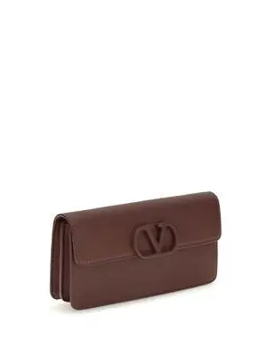 Valentino Garavani Vlogo Signature Grainy Calfskin Chain Wallet - Brown