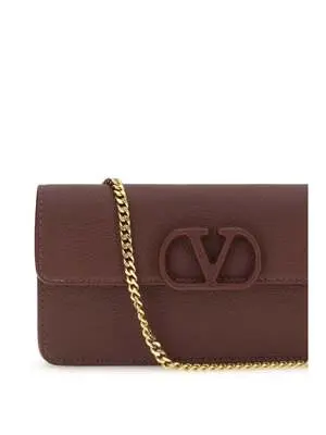 Valentino Garavani Vlogo Signature Grainy Calfskin Chain Wallet - Brown