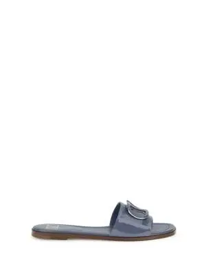 Valentino Garavani Vlogo Patent Leather Slide Sandals - Blue