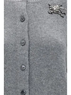 Burberry Wool And Cashmere Cardigan With Equestrian Knight Logo - Gray