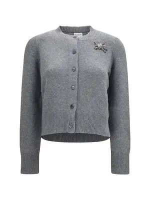 Burberry Wool And Cashmere Cardigan With Equestrian Knight Logo - Gray