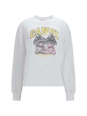 GANNI Teddy Mushroom Long-sleeve Cotton T-shirt - White