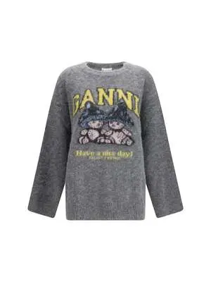GANNI Mushroom Teddy Alpaca-blend Sweater - Gray