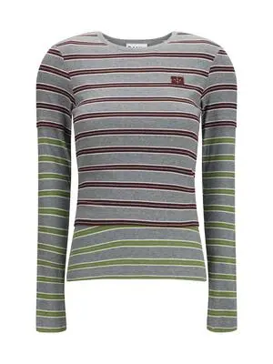 GANNI Double-sleeve Striped Cotton T-shirt