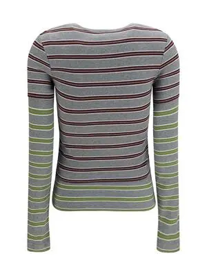 GANNI Double-sleeve Striped Cotton T-shirt