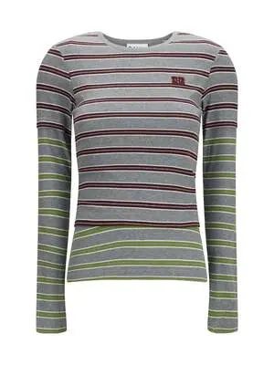 GANNI Double-sleeve Striped Cotton T-shirt - Gray