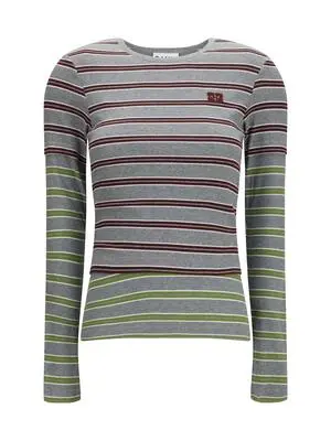 GANNI Double-sleeve Striped Cotton T-shirt - Gray