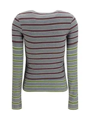 GANNI Double-sleeve Striped Cotton T-shirt - Gray