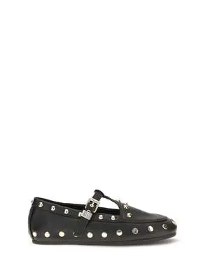 GANNI Mary Jenny Studded Ballerinas In Pebbled Leather - Black