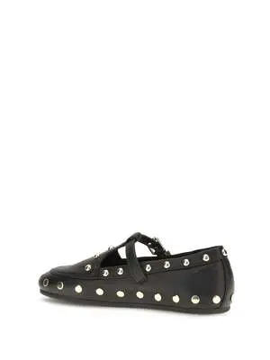 GANNI Mary Jenny Studded Ballerinas In Pebbled Leather - Black