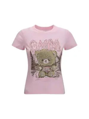 GANNI Teddy Forest Baby Fit Cotton T-shirt - Pink