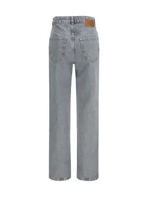 GANNI Rigid Denim Cuffed Jeans - Gray