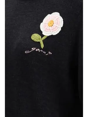 GANNI Wool Sweater With Crochet Flower
