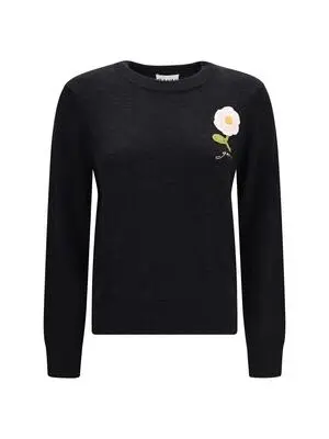 GANNI GANNI Wool Blend Sweater With Crochet Flower Detail Black