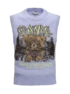 GANNI Teddy Brushed Alpaca Vest - Blue