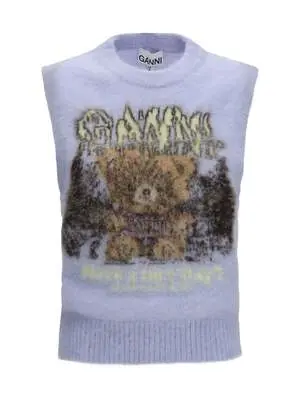 GANNI Teddy Brushed Alpaca Vest - Blue