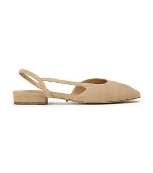 TONY BIANCO Pixie Suede Slingback Flat With Cap Toe - Stone Suede