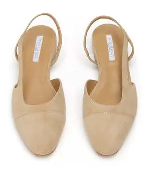 TONY BIANCO Pixie Suede Slingback Flat With Cap Toe - Stone Suede