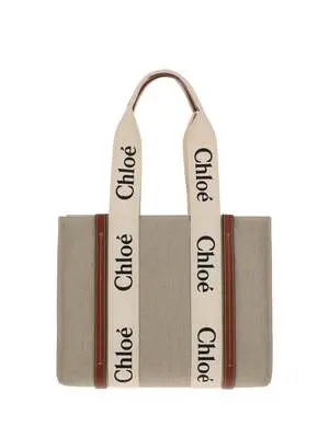 Chloé Woody Canvas Shoulder Bag - Cream