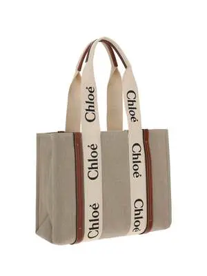 Chloé Woody Canvas Shoulder Bag - Cream