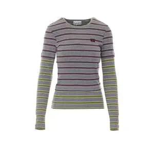 GANNI Striped Crew Neck Long Sleeve Top