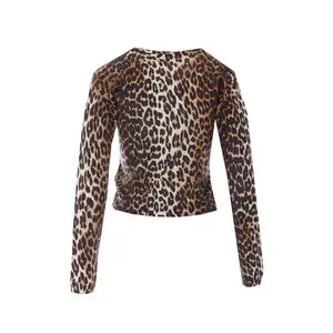 GANNI Leopard Print Merino Wool V-neck Cardigan - Brown