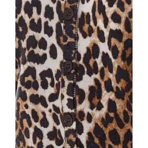 GANNI Leopard Print Merino Wool V-neck Cardigan - Brown