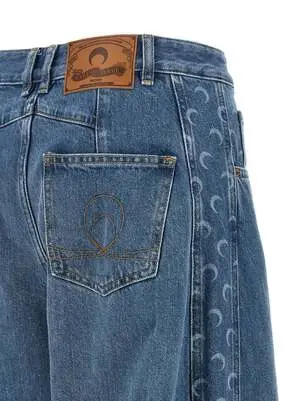 MARINE SERRE Wide Leg Moon Logo Jeans - Blue
