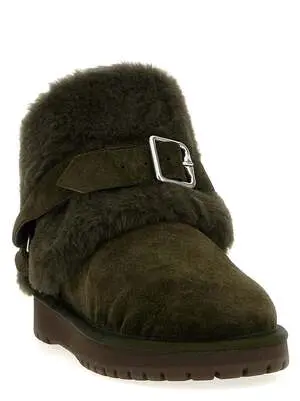 Burberry Chubby Suede Ankle Boots With Shearling - Green