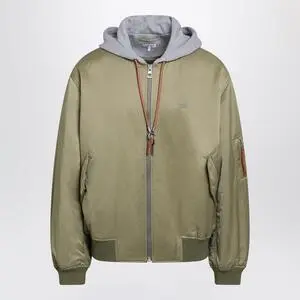 Loewe Technical Fabric Bomber Jacket With Fleece Hood - Green
