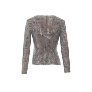 SELF-PORTRAIT Rhinestone Mesh Long Sleeve Top