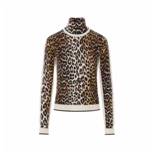 GANNI Leopard Print Turtleneck Sweater With Logo
