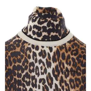 GANNI Leopard Print Turtleneck Sweater With Logo