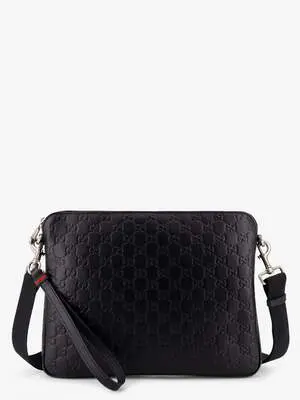 Gucci Leather Gg Emblem Crossbody Bag With Embossed Gg Motif - Black