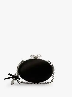 SELF-PORTRAIT Oval Satin Clutch Bag - Black