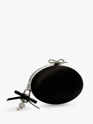 SELF-PORTRAIT Oval Satin Clutch Bag - Black