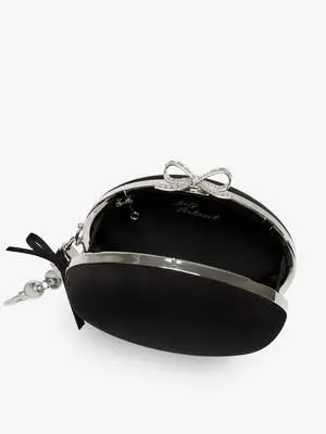 SELF-PORTRAIT Oval Satin Clutch Bag - Black