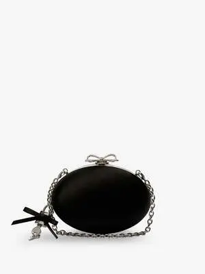 SELF-PORTRAIT Oval Satin Clutch Bag - Black