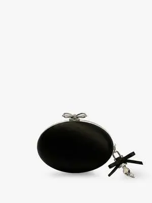 SELF-PORTRAIT Oval Satin Clutch Bag - Black