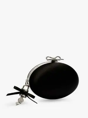 SELF-PORTRAIT Oval Satin Clutch Bag - Black