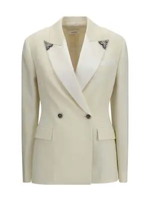 Versace Stretch Wool Blazer With Embroidered Lapels - Multicolor