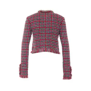 SELF-PORTRAIT Check Frayed Knit Jacket